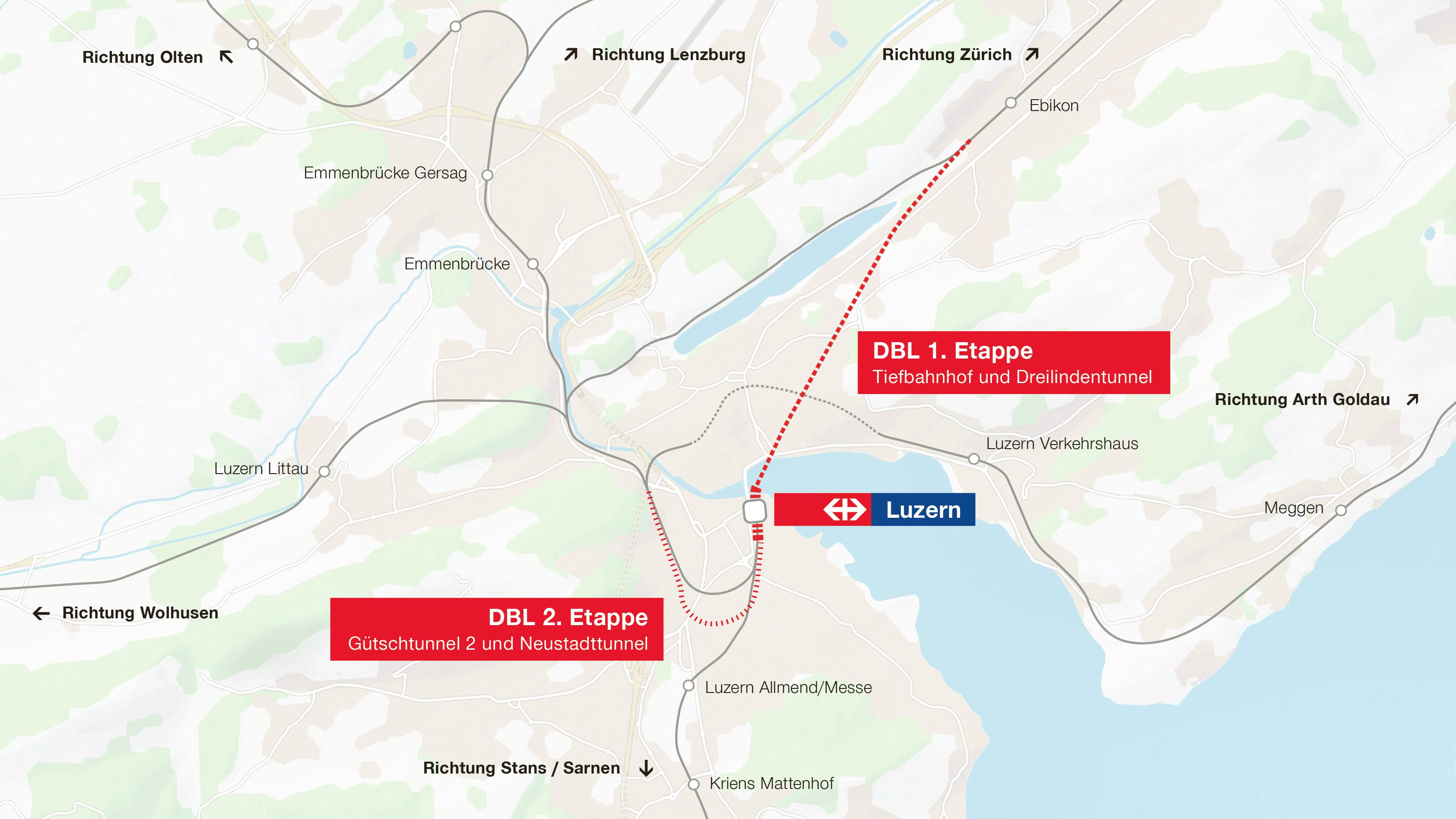 Durchgangsbahnhof Luzern mit Zufahrtsstrecken | SBB
